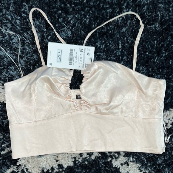 Zara | Tops | Zara Medium Satin Crop Top Champagne Color Nwt | Poshmark